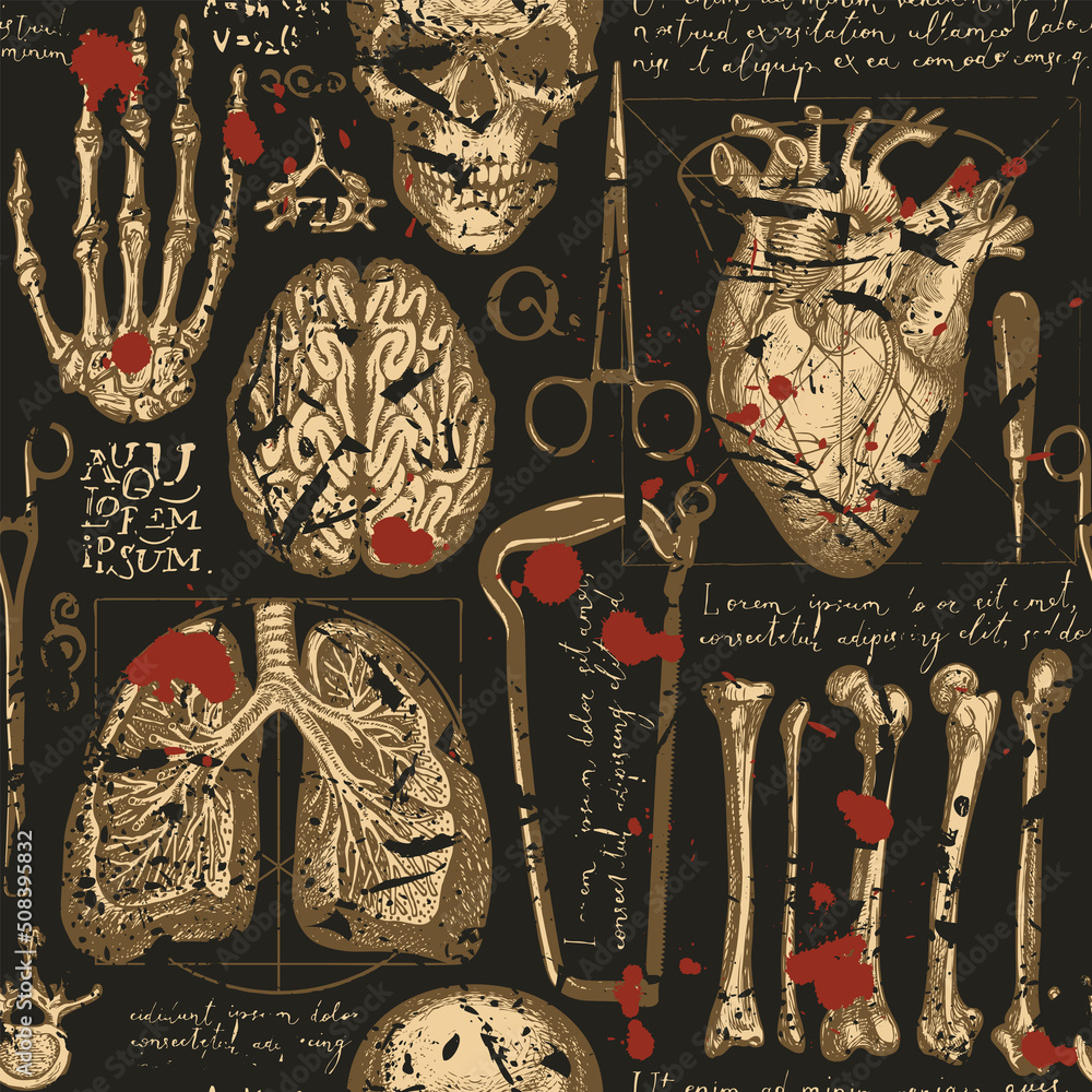 Anatomy seamless pattern with draw human organs Stock Vector | Adobe Stock