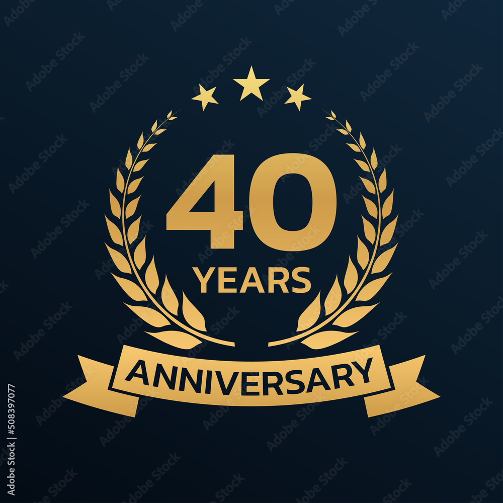 40 years anniversary laurel wreath logo or icon. Jubilee, birthday ...