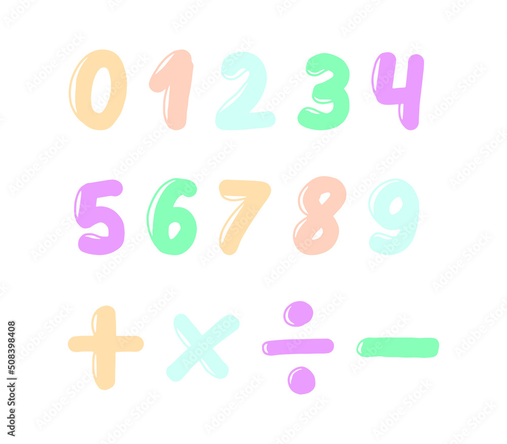 Doodle number set, mathematical symbol collection. Educational icons ...