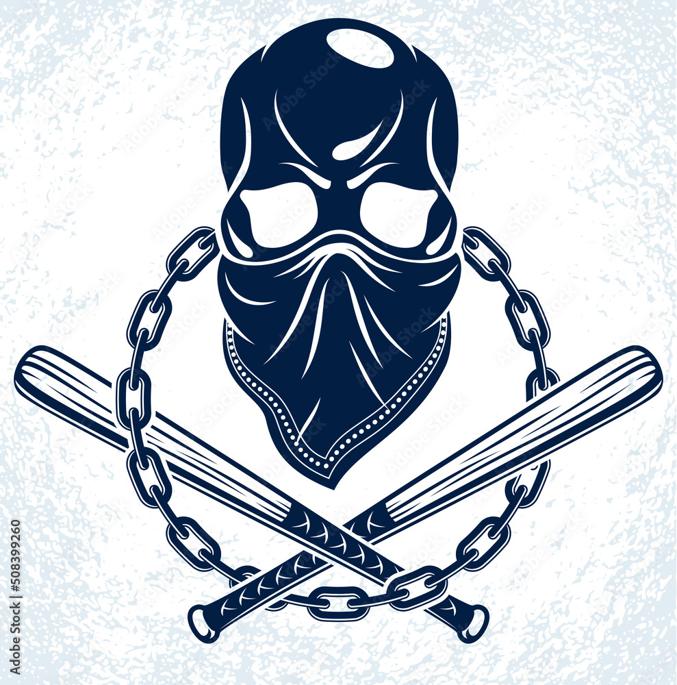 Criminal tattoo, gang emblem or logo with aggressive skull baseball ...
