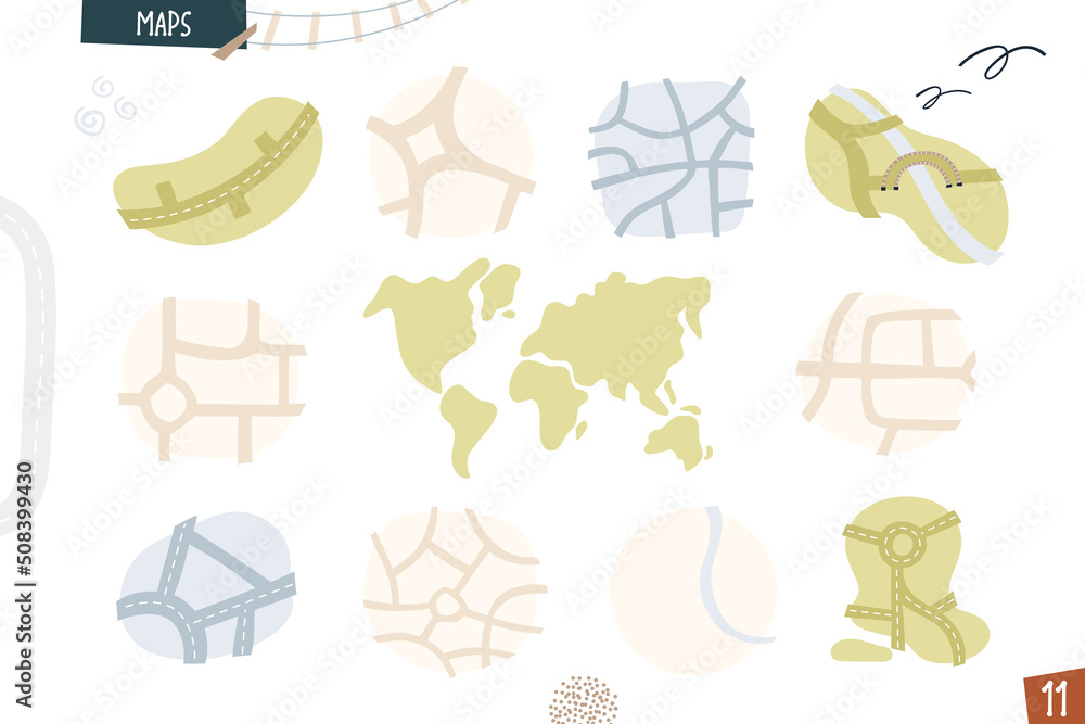 Set of maps. Cartoon funny creator illustration isolated on white ...