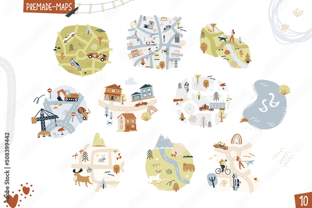 Set of maps. Cartoon funny illustration isolated on white background ...