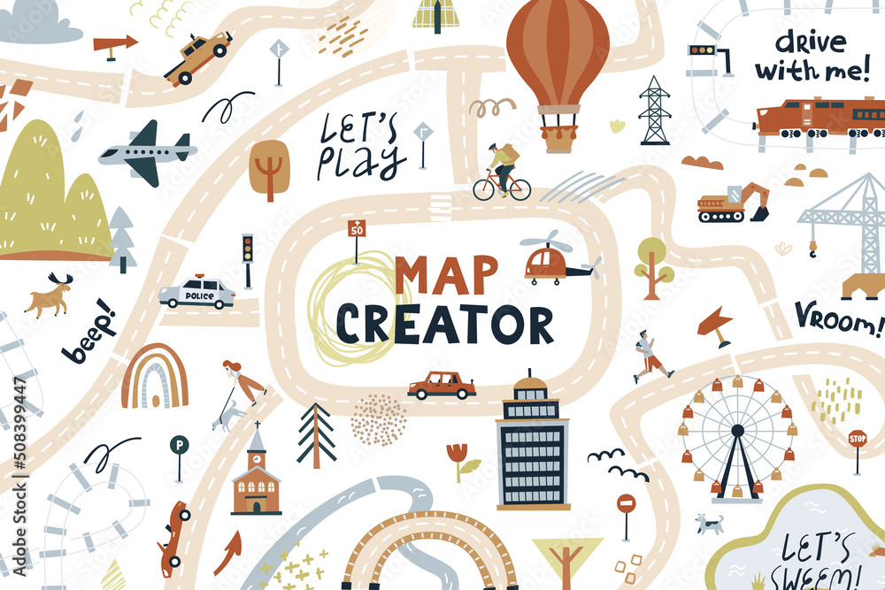 Set of map creator. Cartoon funny illustration isolated on white ...