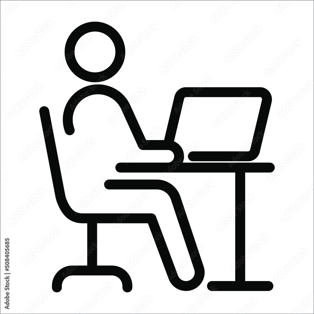 Remote Work, Worker Man Line Symbol at Designer-Freelancer Desk, Icons ...
