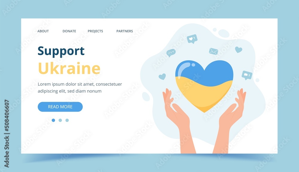 Support Ukraine, hands holding a heart with colors of Ukrainian flag ...