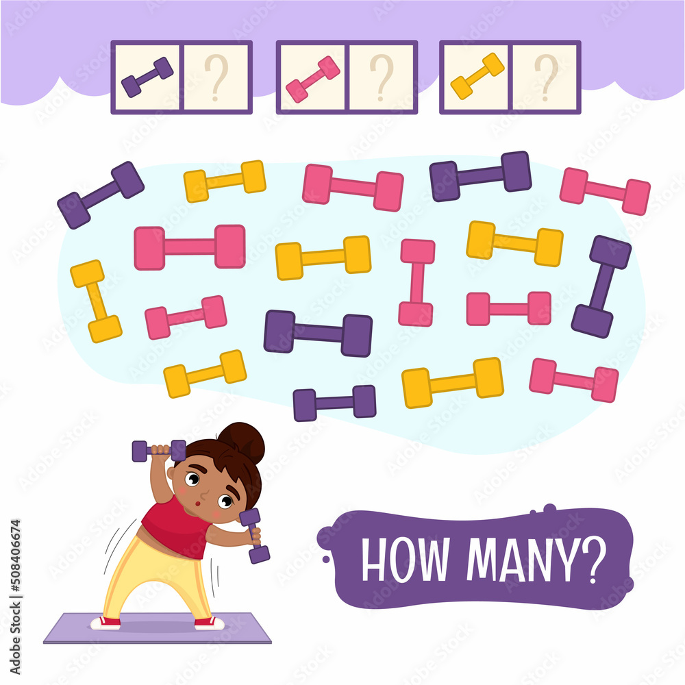 Counting educational children game, math kids activity sheet. How many ...