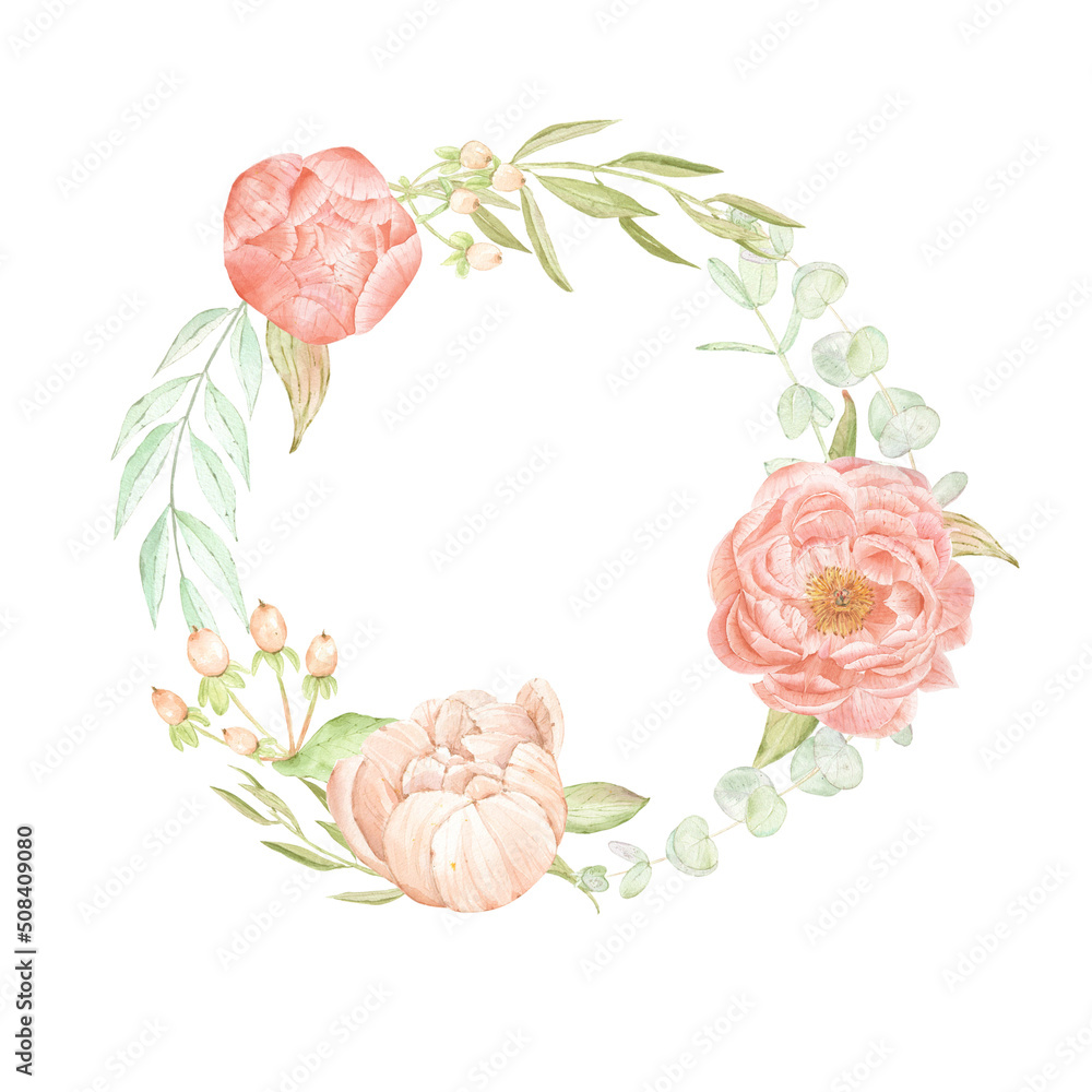 Watercolor Set of Peonies flowers and leaves, Peonies bouquet, wedding ...