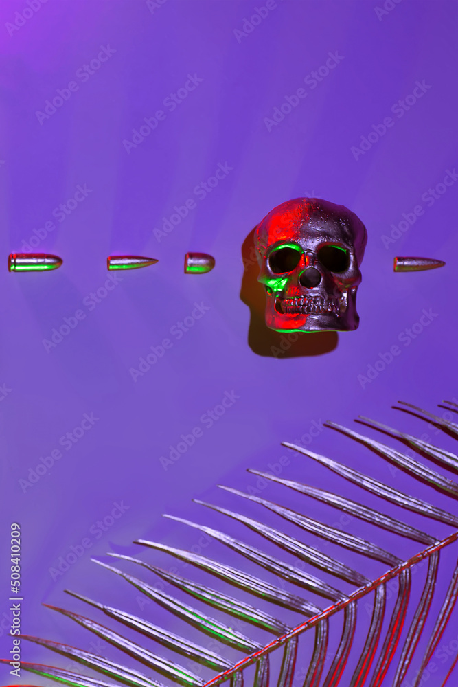 A golden pistol fires a burst of ammunition and bullets into the skull ...