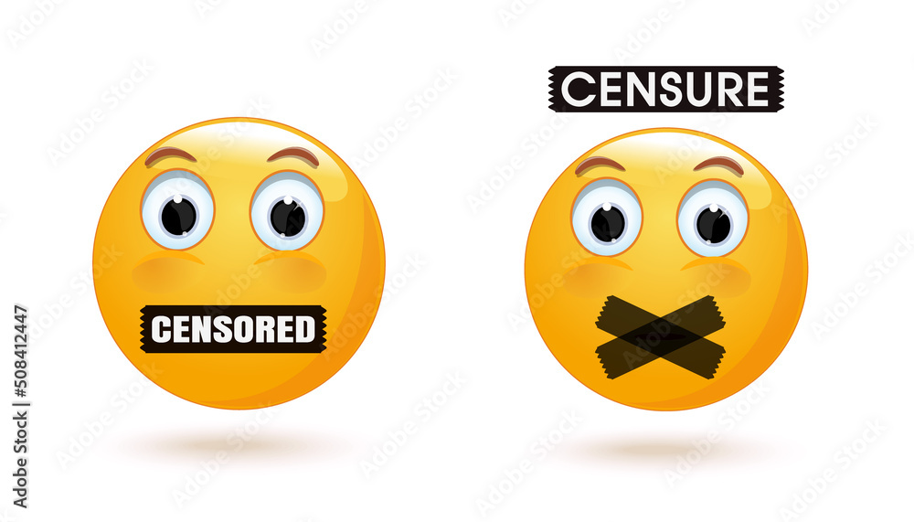 Censored symbol set. Emoticon face with a mouth taped up. Emoji ...