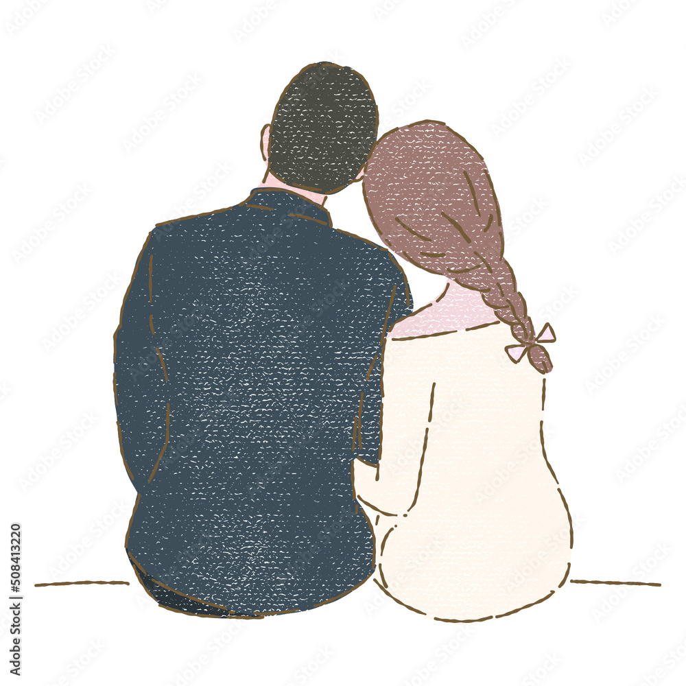 Hand drawn flat vector illustration of a young happy couple cartoon ...