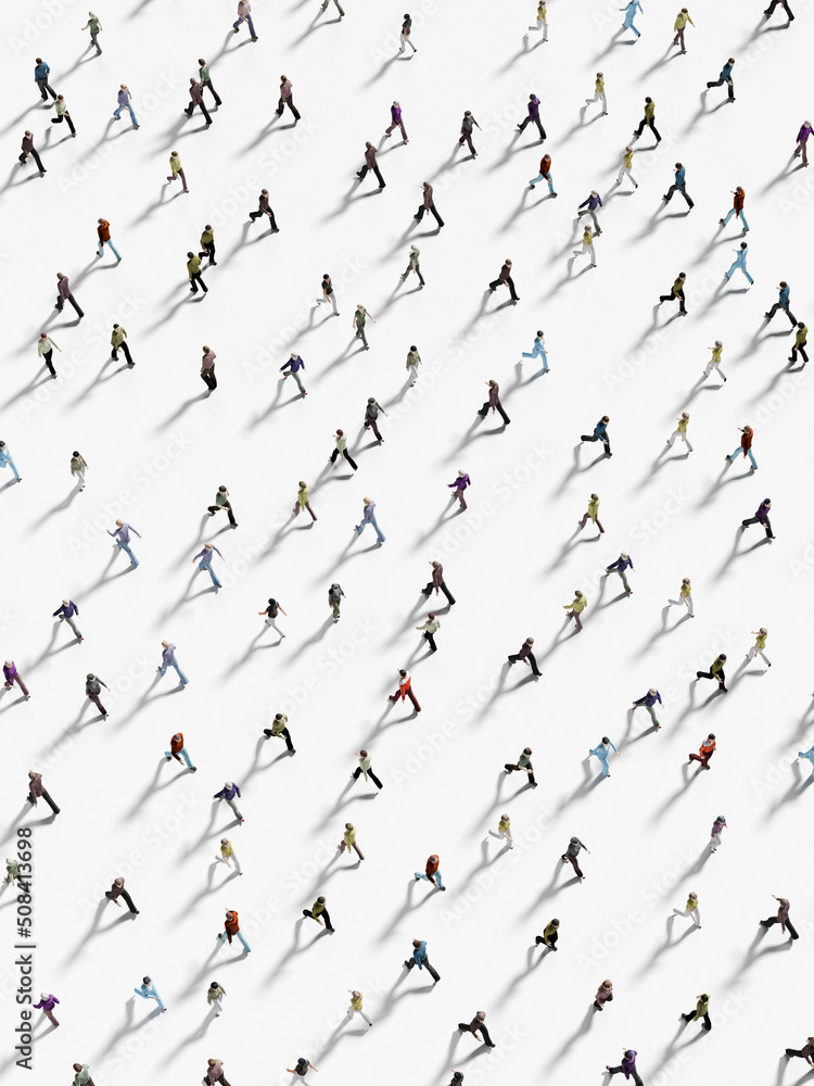 People walking on white background top view 3D rendering Stock ...