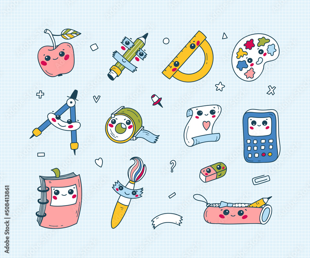 Back to School. Cute School Supplies Clipart Set. Happy Education ...