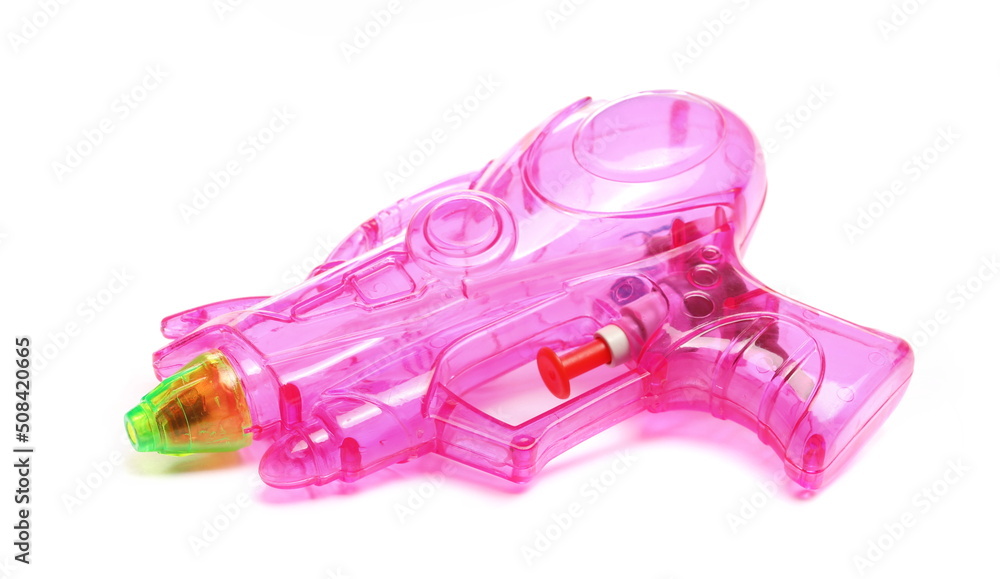 Plastic transparent water gun isolated on white Stock Photo | Adobe Stock