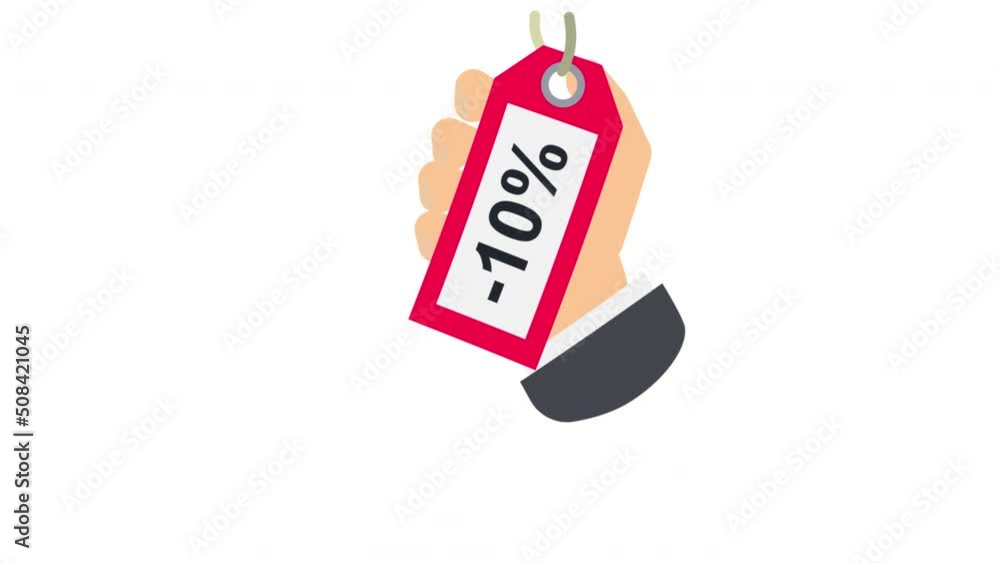 Store tag in hand. Animation of the sale advertising tag, alpha channel ...