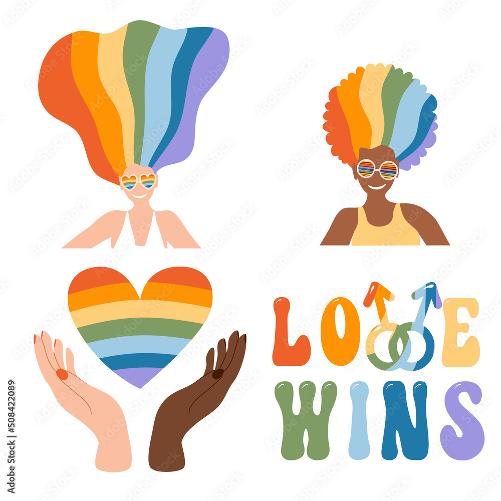 Vector collection of LGBTQ community symbols retro pride vibes with ...