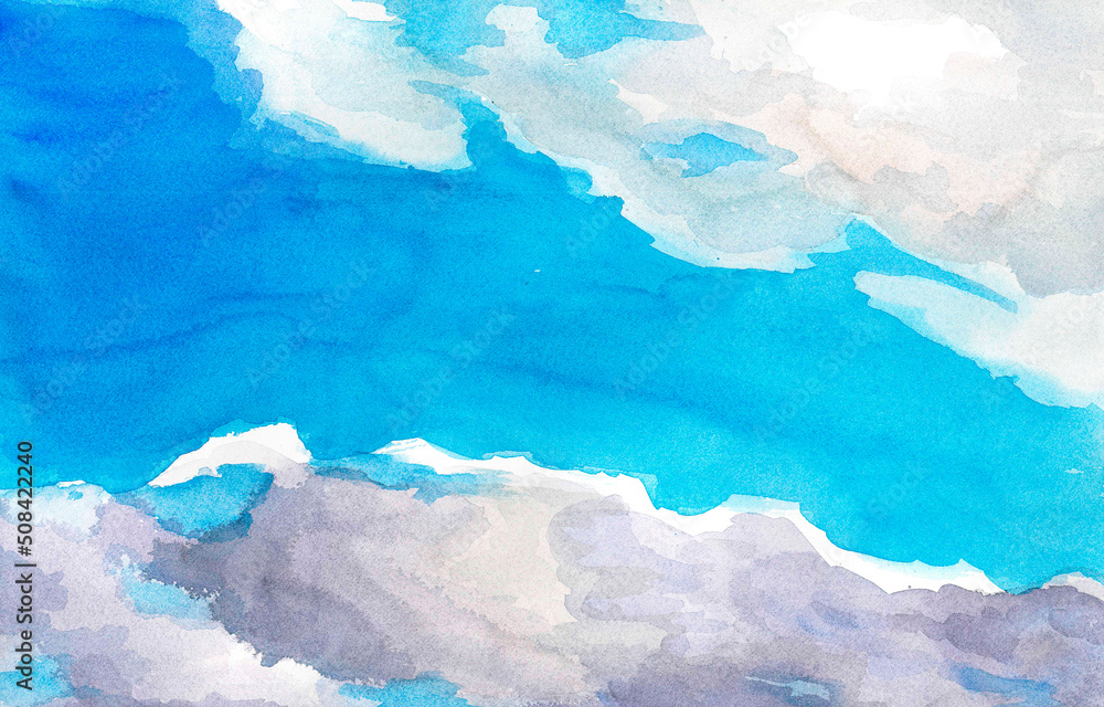 Watercolor seamless pattern in cool tone. Abstract landscape with azure ...