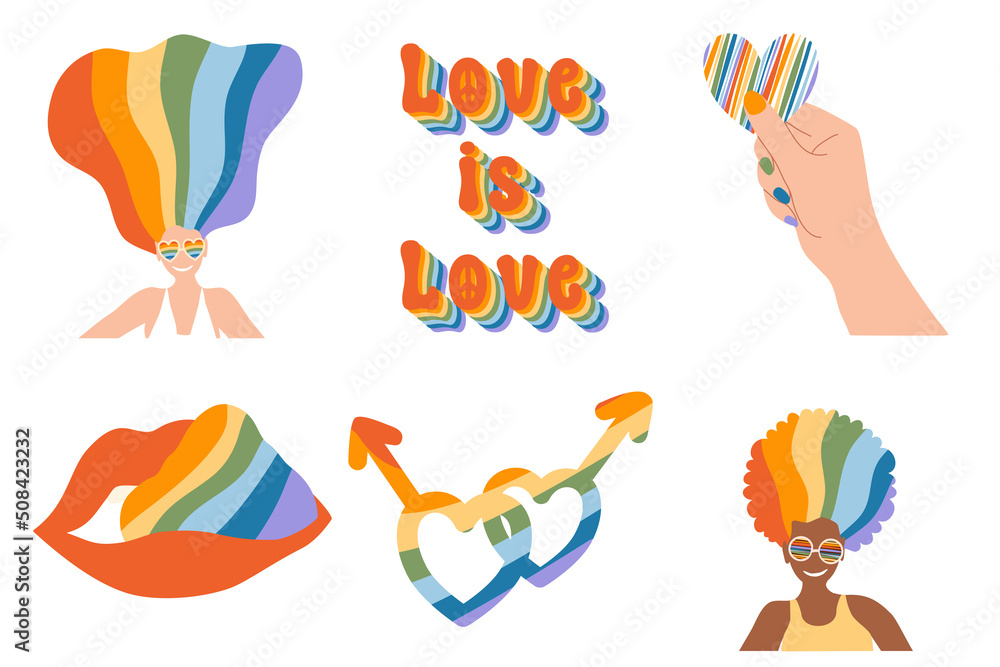 Vector collection of LGBTQ community symbols retro pride vibes with ...