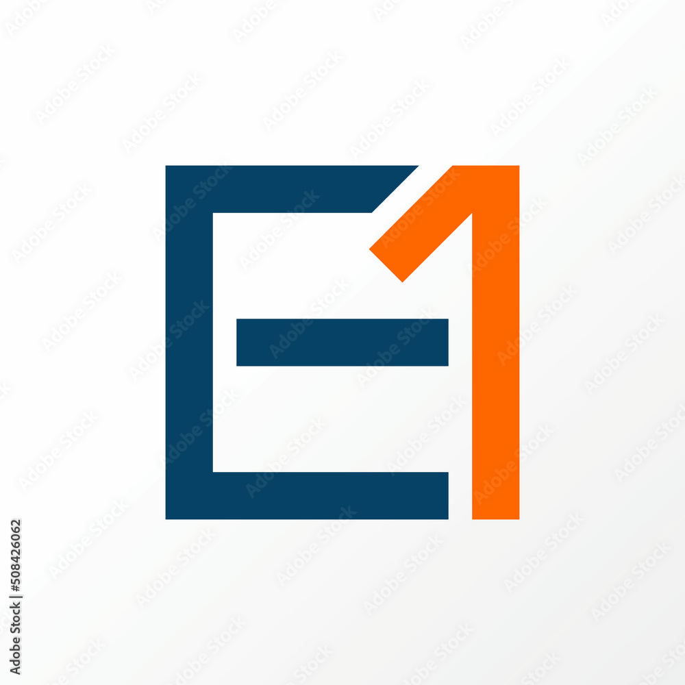 Unique but simple letter or word E1 sans serif font on square shape ...