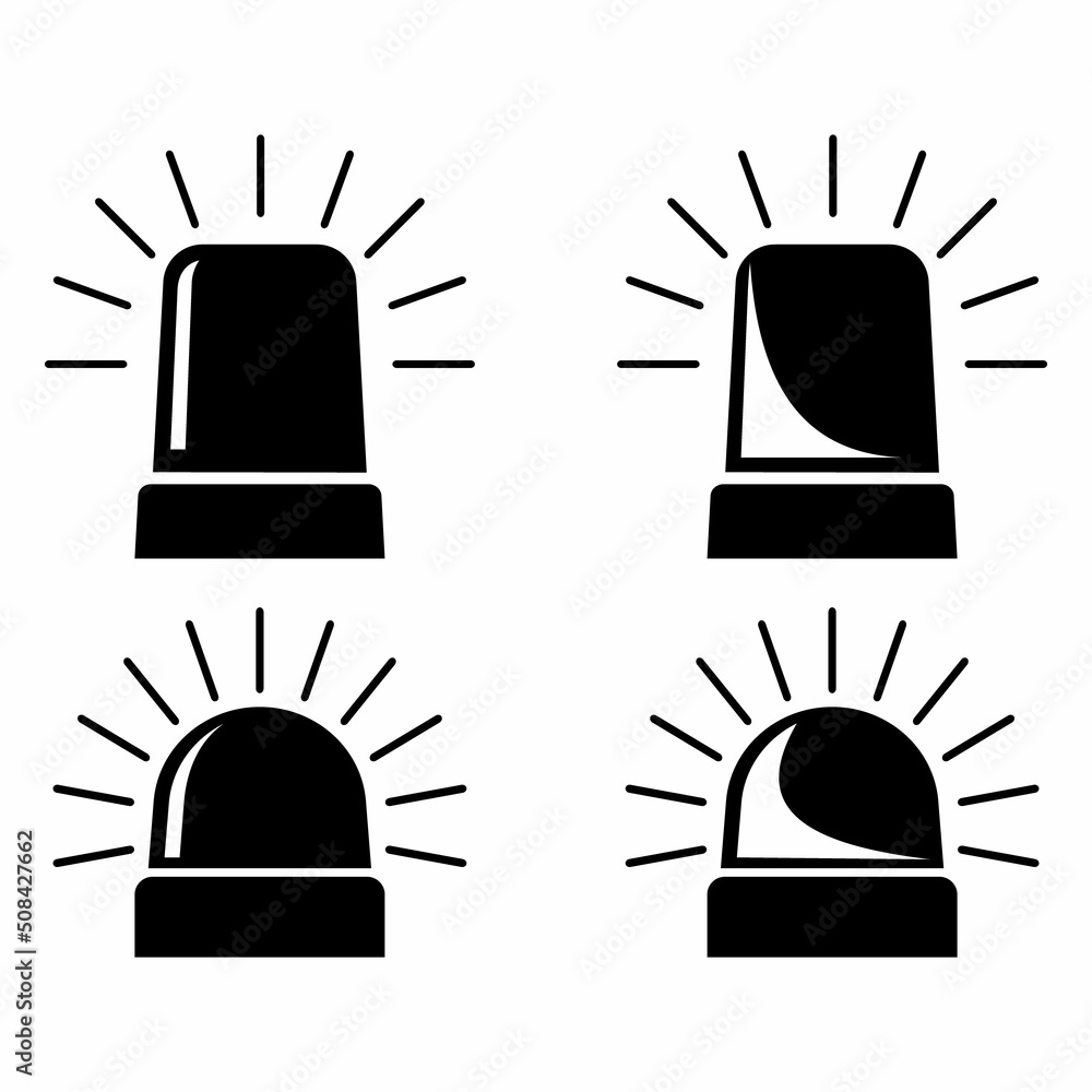 A set of police flashing lights, vector. The icon is black, the sirens ...