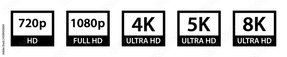 Video Resolution Icon. Screen monitor resolution icon. 720, 1080, 4k ...