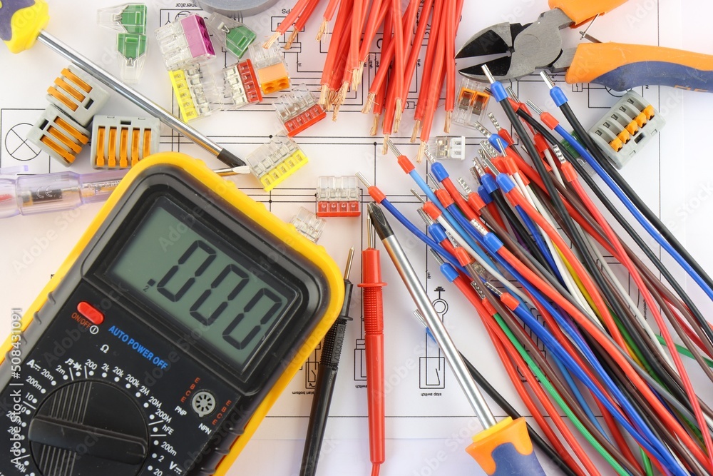 Multimeter and tools for installing an electrical control panel in ...