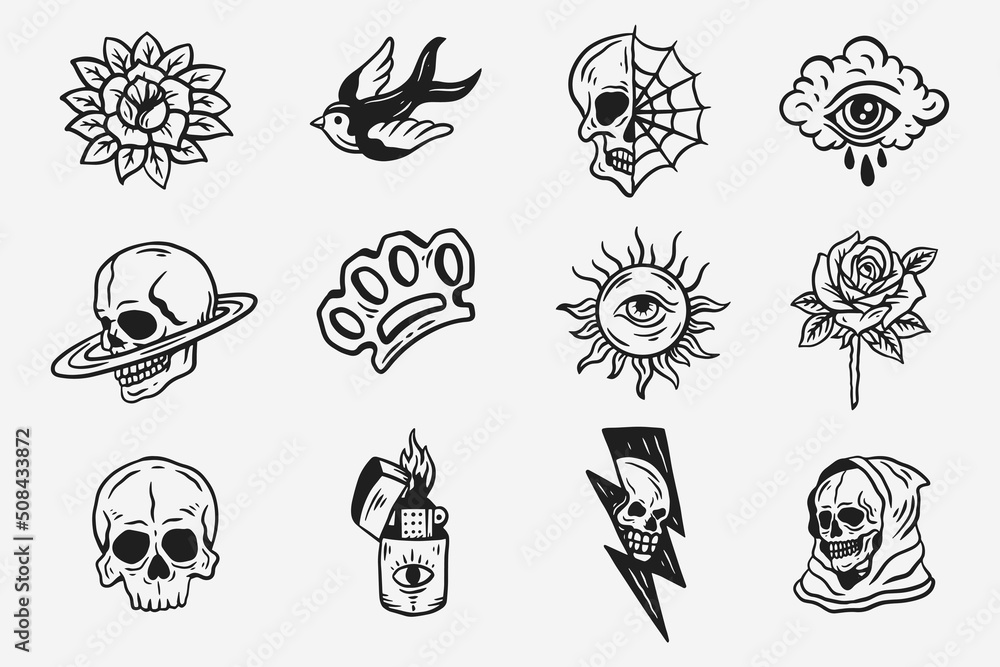 Set Collection Mystical Celestial Dark Holy Simple Minimalism Tattoo ...