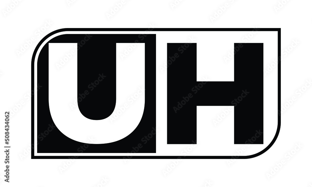 UH letter logo, creative rectangular round shape logo design vector ...