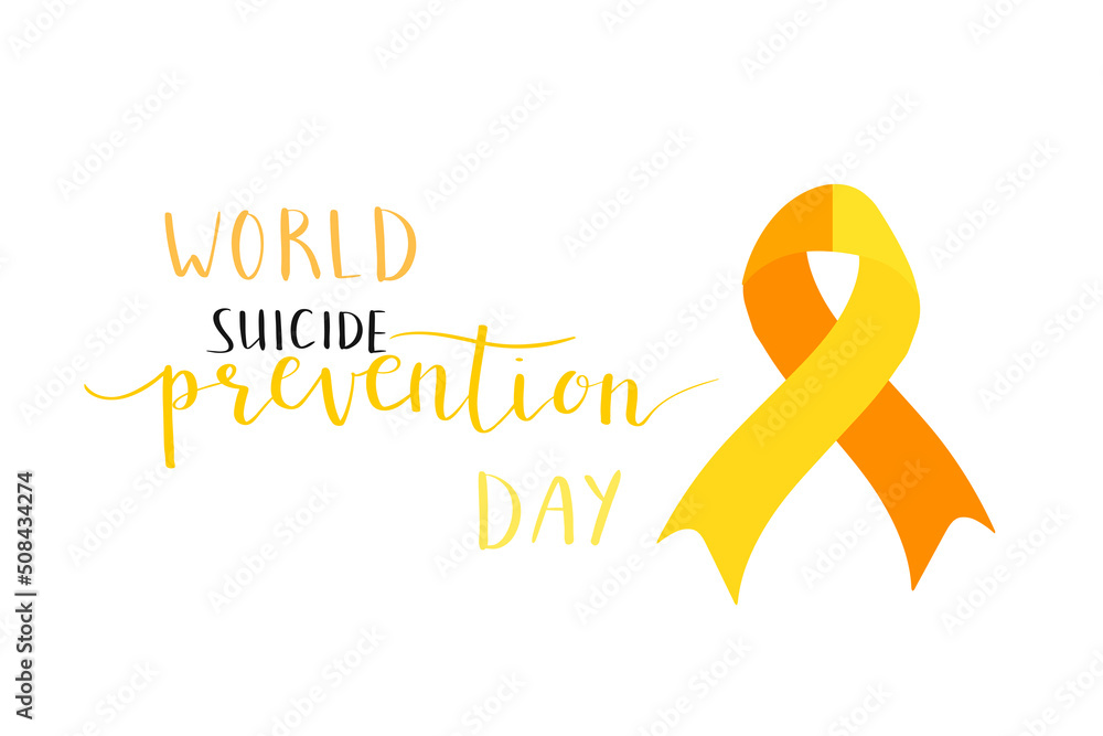 world suicide prevention day hand lettering vector illustration. Orange ...