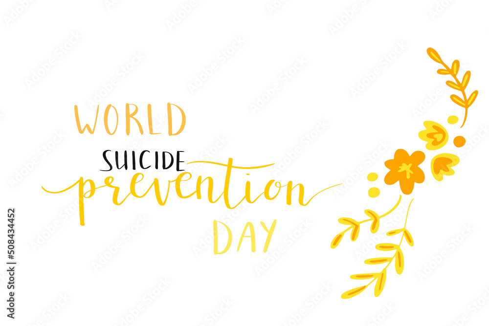 world suicide prevention day hand lettering vector illustration. Orange ...
