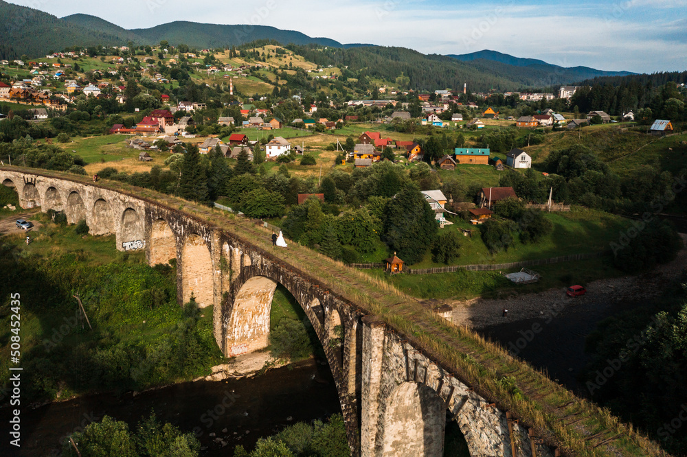 The largest and oldest viaduct in Ukraine, a brick and old railway ...