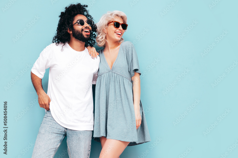 Smiling beautiful woman and her handsome boyfriend. Sexy cheerful ...