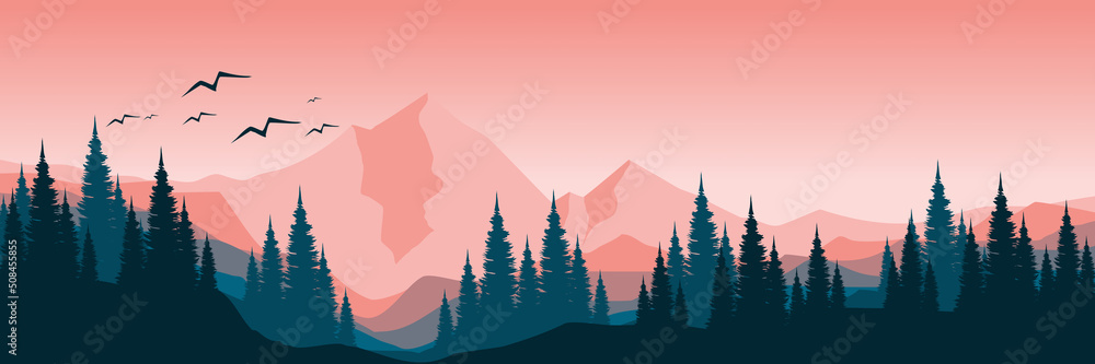 mountain scenery with tree flat design landscape vector illustration ...