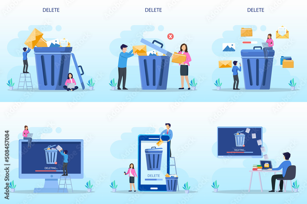 Delete concept. deleting data and move unnecessary files to the trash ... Delete concept. deleting data and move unnecessary files to the trash ...