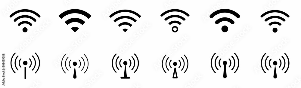 WiFi icon set. Wireless internet symbol. Different black wifi icon set ...