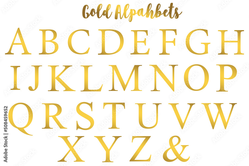 Gold alphabets design on white Stock Illustration | Adobe Stock
