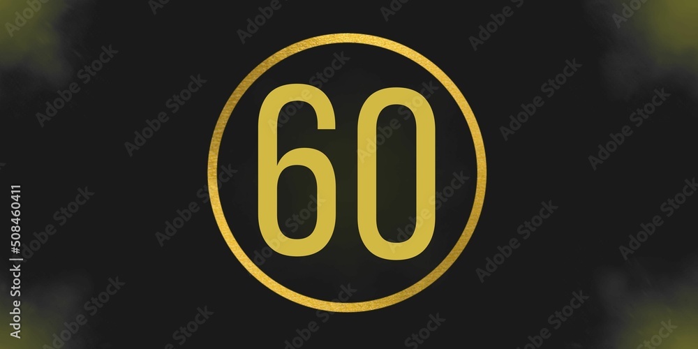 Number 60. Banner with the number sixty on a black background and gold ...