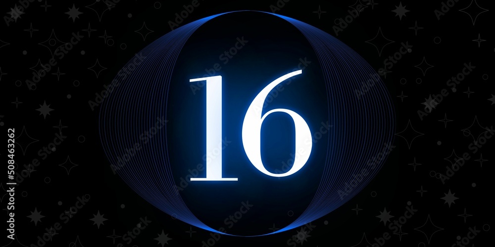 Number 16. Banner with the number sixteen on a black background and ...