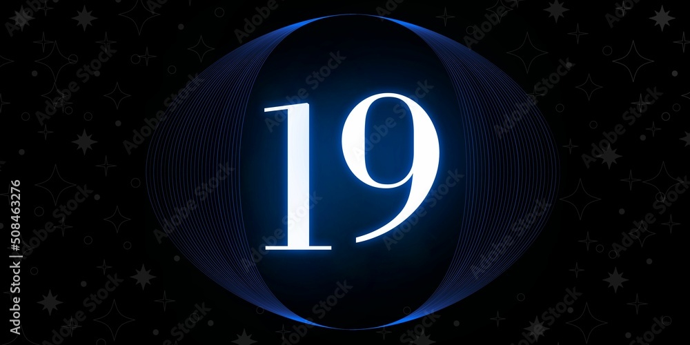 Number 19. Banner with the number nineteen on a black background and ...