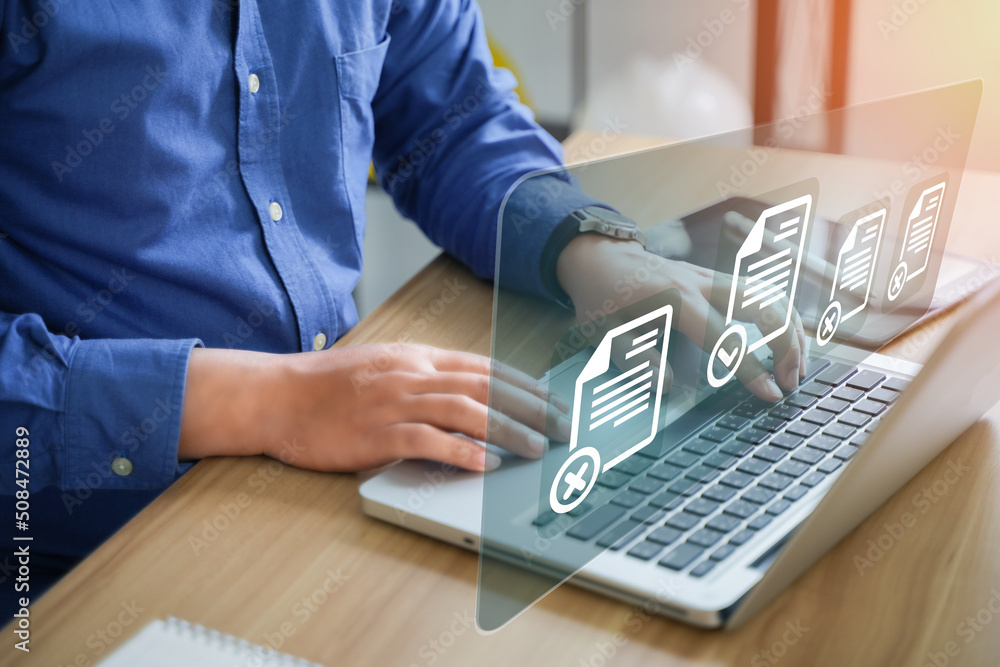 business people who use computers to manage documents online document ...