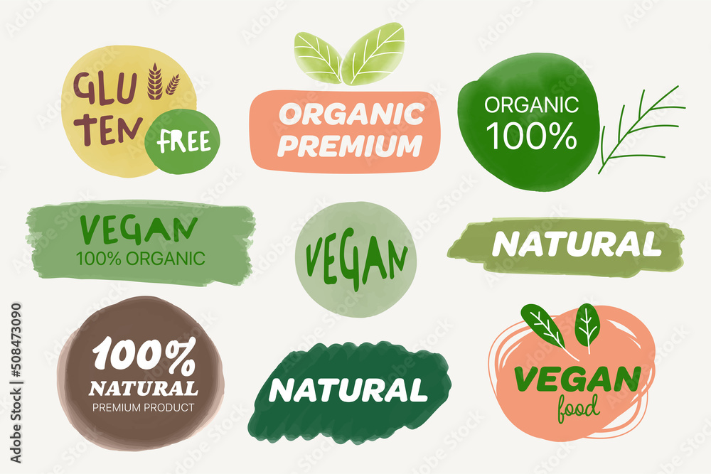 Organic label and natural label banner hand drawn stain brush ...