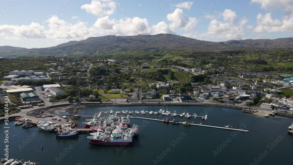 Drone shot of Ireland's biggest fishing town, Killybegs located in ...