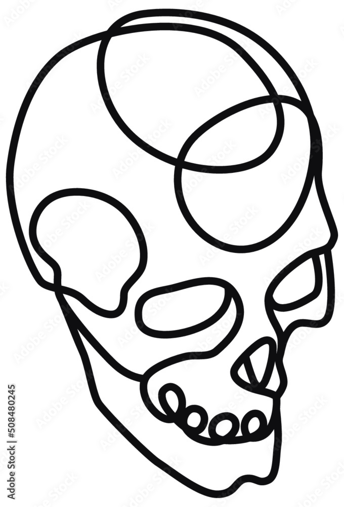 Stylized human skull gothic design black on transparent background line ...