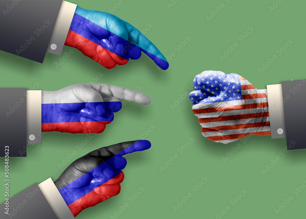 Ilustrace „Men's hands with the texture of the flag of Russia, the ...