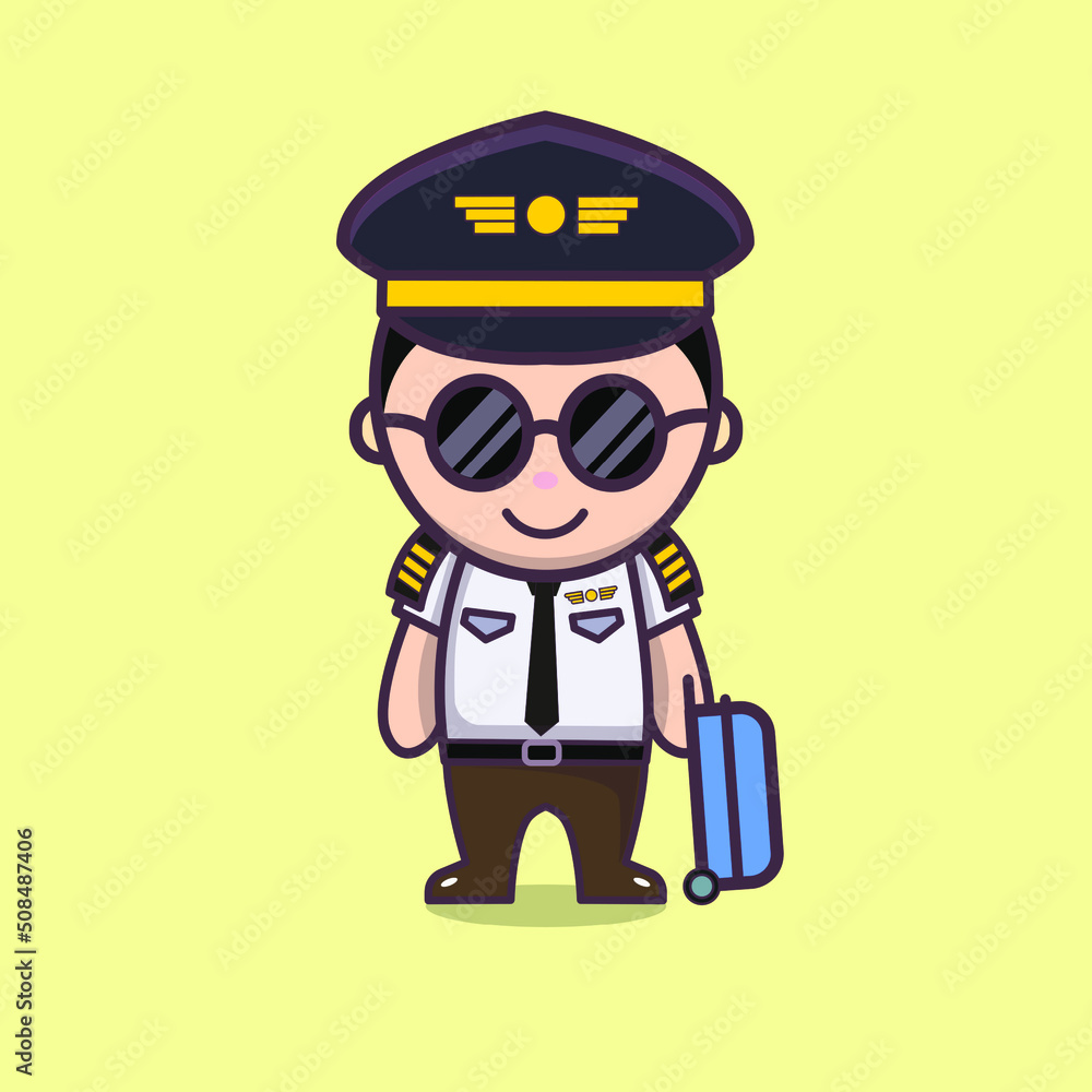 Cute cartoon illustration of a pilot. Happy cute little kid boy wearing ...