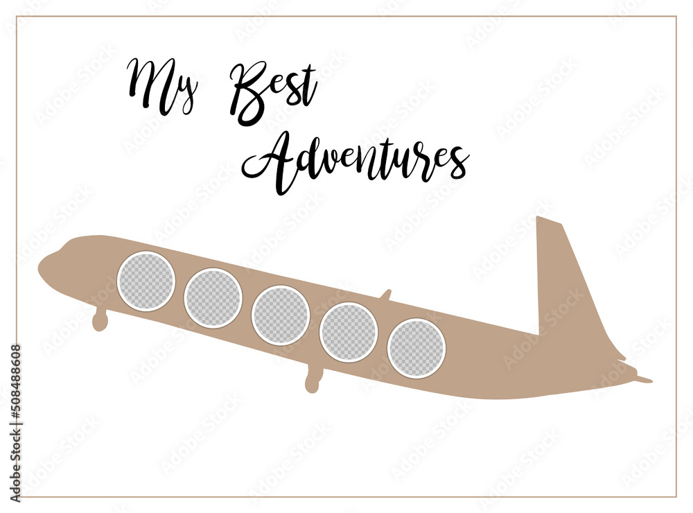 Airplane with 5 round photo frames. Template for Photo, montage images ...