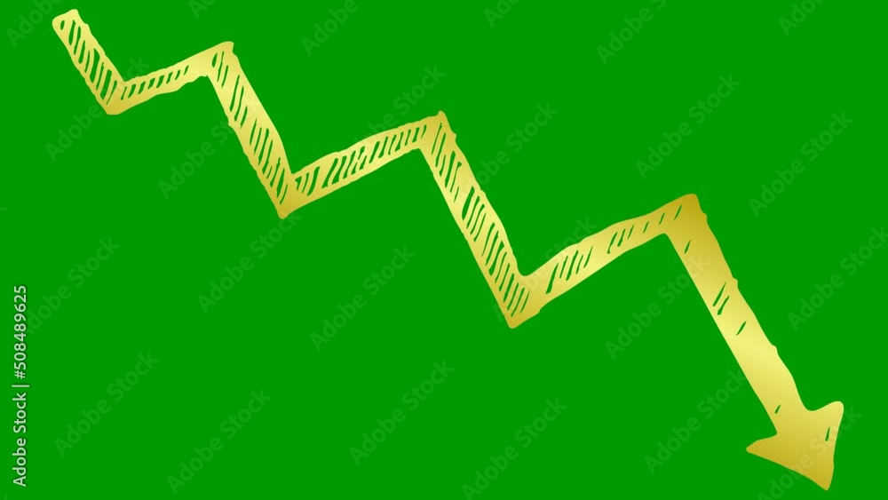 Animated gold arrow. Recession chart of economy. Economic crisis ...