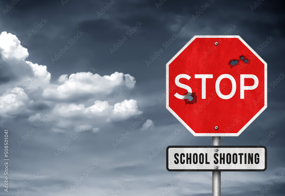 Stop school shooting - road sign Stock Illustration | Adobe Stock