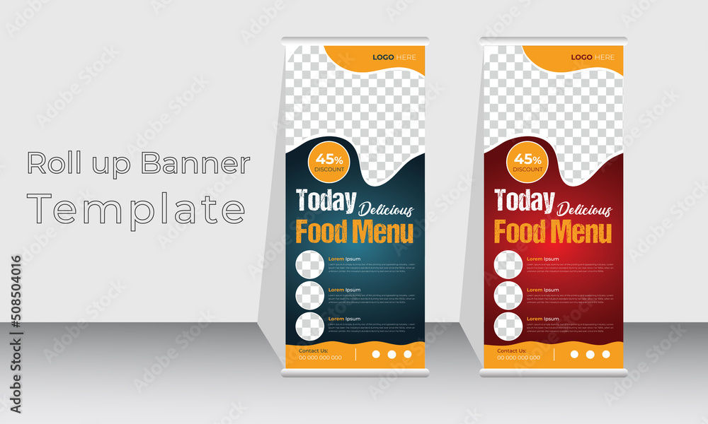 Professional Food menu restaurant roll up and pull up banner template ...