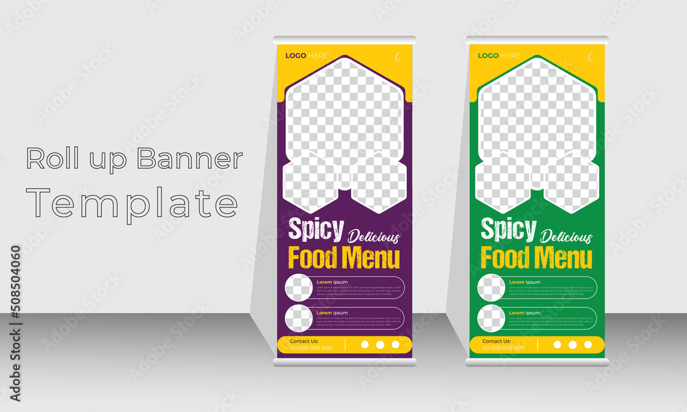Professional Food menu restaurant roll up and pull up banner template ...