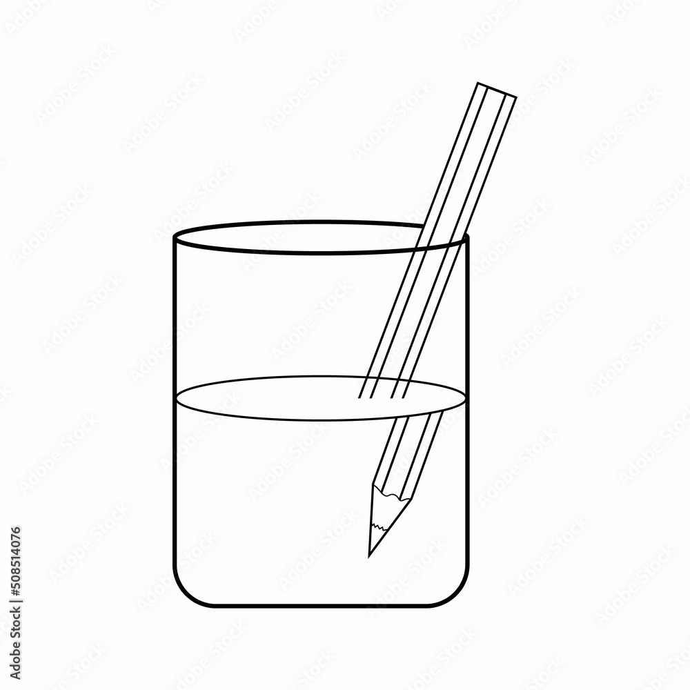 refraction of pencil in water diagram. Bending pencil experiment Stock ...